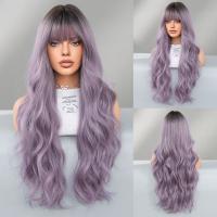 China Fashion Long Body Wave Dark Root Hair Purple Synthetic Wig 28 Inch for Women for sale