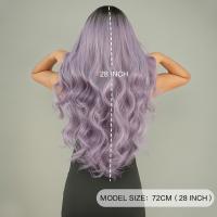 China Fashion Long Body Wave Dark Root Hair Purple Synthetic Wig 28 Inch for Women for sale