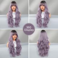 China Fashion Long Body Wave Dark Root Hair Purple Synthetic Wig 28 Inch for Women for sale