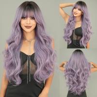 China Fashion Long Body Wave Dark Root Hair Purple Synthetic Wig 28 Inch for Women for sale