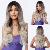 China Fashion Long Body Wave Dark Root Blonde Synthetic Wig 28 Inch for Women for sale