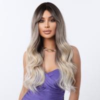 China Fashion Long Body Wave Dark Root Blonde Synthetic Wig 28 Inch for Women for sale