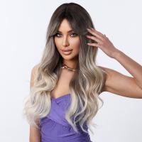 China Fashion Long Body Wave Dark Root Blonde Synthetic Wig 28 Inch for Women for sale