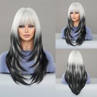 China 24 Inch Long Straight Synthetic Wig Blonde Black High Temperature Fiber for Women for sale
