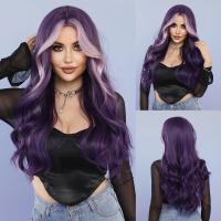 China Fashion Long Body Wave Purple Synthetic Wig 28 Inch High Temperature Fiber for Women for sale