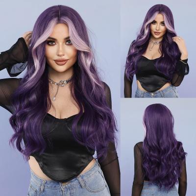 China Fashion Long Body Wave Purple Synthetic Wig 28 Inch High Temperature Fiber for Women for sale