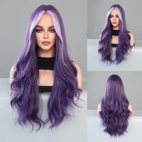 China Fashion Long Body Wave Purple Synthetic Wig 28 Inch High Temperature Fiber for Women for sale