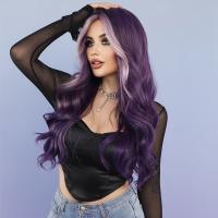 China Fashion Long Body Wave Purple Synthetic Wig 28 Inch High Temperature Fiber for Women for sale