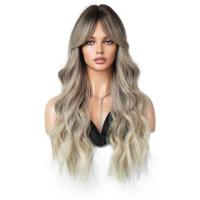 China Fashion Long Body Wave Dark Root Two Tone Blonde Synthetic Wig 28 Inch for Women for sale