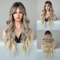 China Fashion Long Body Wave Dark Root Two Tone Blonde Synthetic Wig 28 Inch for Women for sale