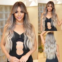 China Fashion Long Body Wave Dark Root Two Tone Blonde Synthetic Wig 28 Inch for Women for sale