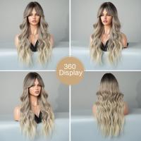 China Fashion Long Body Wave Dark Root Two Tone Blonde Synthetic Wig 28 Inch for Women for sale