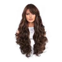 China Fashion Long Body Wave Highlighted Synthetic Wig Brown Blonde 26 Inch for Women for sale