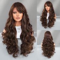 China Fashion Long Body Wave Highlighted Synthetic Wig Brown Blonde 26 Inch for Women for sale