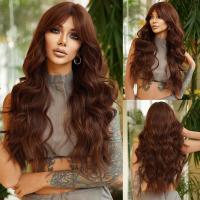 China Fashion Long Body Wave Brown Synthetic Wig for Women 28 Inch for sale