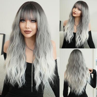 China Fashion Long Body Wave Dark Root Synthetic Wig Grey Blonde 26 Inch for Women for sale