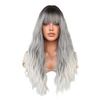 China Fashion Long Body Wave Dark Root Synthetic Wig Grey Blonde 26 Inch for Women for sale