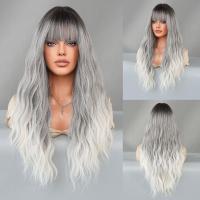 China Fashion Long Body Wave Dark Root Synthetic Wig Grey Blonde 26 Inch for Women for sale