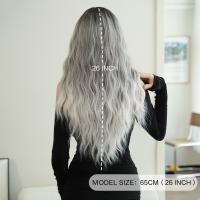 China Fashion Long Body Wave Dark Root Synthetic Wig Grey Blonde 26 Inch for Women for sale