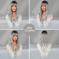 China Fashion Long Body Wave Dark Root Synthetic Wig Grey Blonde 26 Inch for Women for sale