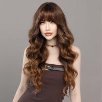 China Fashion Long Body Wave Brown Synthetic Wig for Women 26 Inch High Temperature Fiber for sale