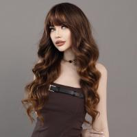 China Fashion Long Body Wave Brown Synthetic Wig for Women 26 Inch High Temperature Fiber for sale
