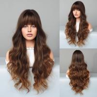China Fashion Long Body Wave Brown Synthetic Wig for Women 26 Inch High Temperature Fiber for sale