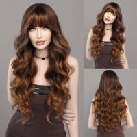 China Fashion Long Body Wave Brown Synthetic Wig for Women 26 Inch High Temperature Fiber for sale