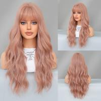 China Fashion Long Body Wave Hair Pink Synthetic Wig 26 Inch for Women for sale