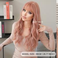 China Fashion Long Body Wave Hair Pink Synthetic Wig 26 Inch for Women for sale
