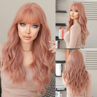 China Fashion Long Body Wave Hair Pink Synthetic Wig 26 Inch for Women for sale