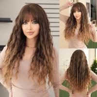 China Fashion Long Deep Wave Two Tone Brown Blonde Synthetic Wig 28 Inch for Women for sale
