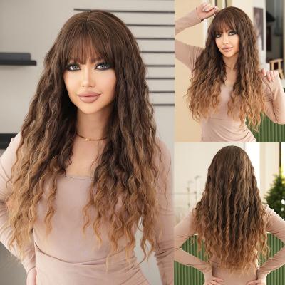 China Fashion Long Deep Wave Two Tone Brown Blonde Synthetic Wig 28 Inch for Women for sale