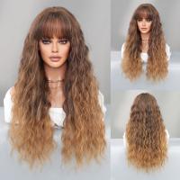 China Fashion Long Deep Wave Two Tone Brown Blonde Synthetic Wig 28 Inch for Women for sale