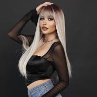 China Fashion Long Straight Dark Root Blonde Synthetic Wig 26 Inch for Women for sale