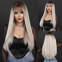 China Fashion Long Straight Dark Root Blonde Synthetic Wig 26 Inch for Women for sale