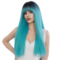 China Fashion Long Straight Dark Root Blue Synthetic Wig 26 Inch High Temperature Fiber for sale