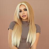 China Fashion Long Straight Blonde Synthetic Wig 24 Inch High Temperature Fiber for Women for sale