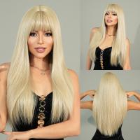 China Fashion Long Straight Hair Blonde Synthetic Wig for Women 26 Inch High Temperature Fiber for sale