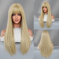 China Fashion Long Straight Hair Blonde Synthetic Wig for Women 26 Inch High Temperature Fiber for sale