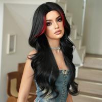 China 30 Inch Long Body Wave Synthetic Wig Black Red High Temperature Fiber Machine Made for sale