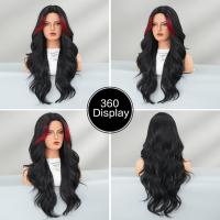 China 30 Inch Long Body Wave Synthetic Wig Black Red High Temperature Fiber Machine Made for sale
