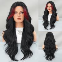 China 30 Inch Long Body Wave Synthetic Wig Black Red High Temperature Fiber Machine Made for sale