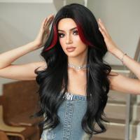 China 30 Inch Long Body Wave Synthetic Wig Black Red High Temperature Fiber Machine Made for sale