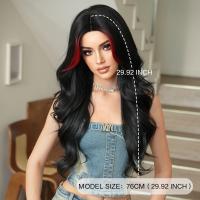 China 30 Inch Long Body Wave Synthetic Wig Black Red High Temperature Fiber Machine Made for sale