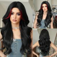 China 30 Inch Long Body Wave Synthetic Wig Black Red High Temperature Fiber Machine Made for sale