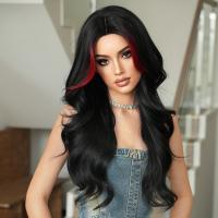 China 30 Inch Long Body Wave Synthetic Wig Black Red High Temperature Fiber Machine Made for sale