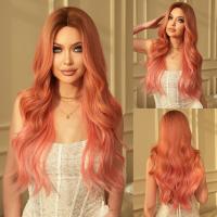 China 28 Inch Long Body Wave Dark Root Pink Synthetic Wig for Women High Temperature Fiber for sale