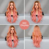 China 28 Inch Long Body Wave Dark Root Pink Synthetic Wig for Women High Temperature Fiber for sale
