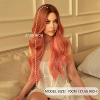 China 28 Inch Long Body Wave Dark Root Pink Synthetic Wig for Women High Temperature Fiber for sale